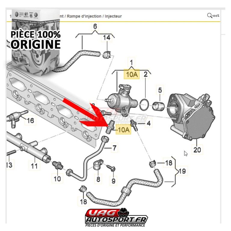 Raccord de pompe haute pression Hitachi -06J127065C- 2.0 TFSI EA888 ...